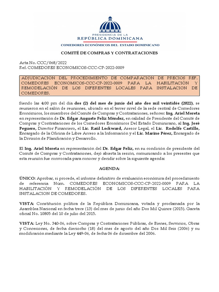 Acta de Adjudicación Cp-2022-0009-Rev-00 | PDF | Gobierno | Justicia