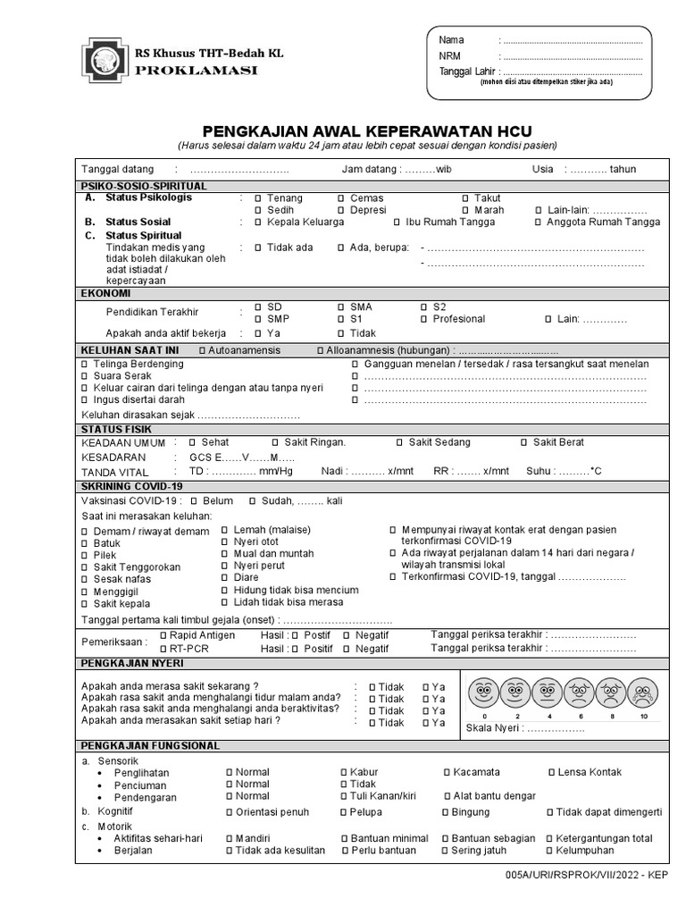 003A. Pengkajian Awal Keperawatan HCU | PDF