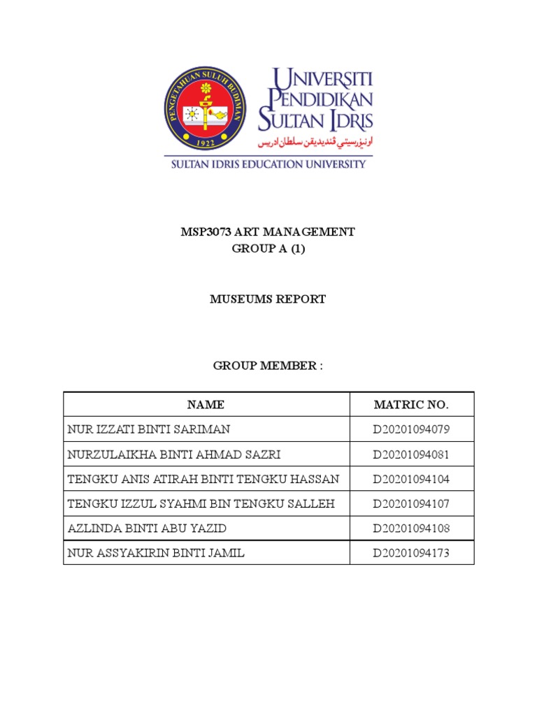 MSP3073 (B) Museum Report Group 1 | PDF | Fine Art | Museum