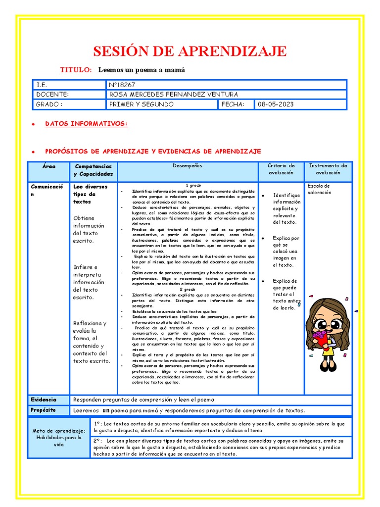 Iii E3 S3 Sesión D1 Com Leemos Un Poema A Mamá | PDF