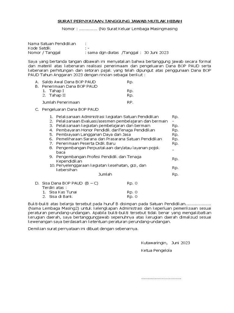 3 SPTJM Bop Paud 2023 | PDF