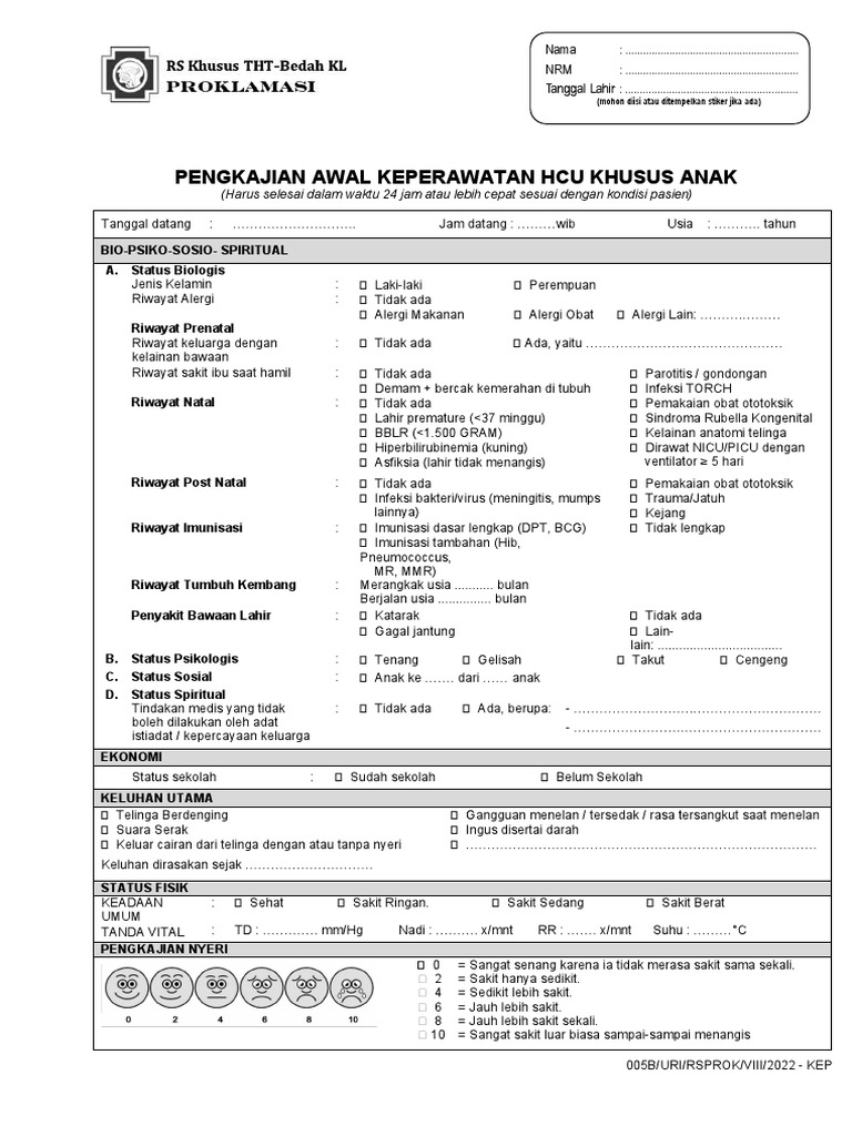 003B. Pengkajian Awal Keperawatan HCU Anak | PDF
