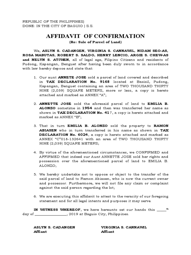 Confirmation of Sale of Land-Cannawil Et. Al. | PDF | Affidavit ...