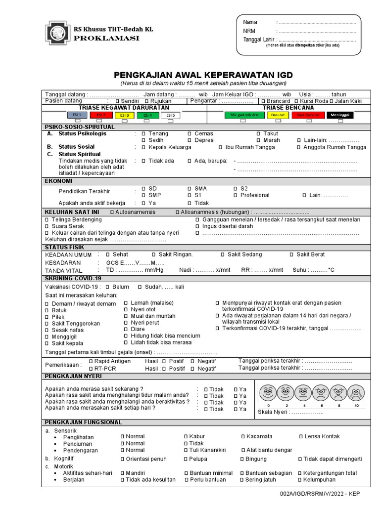 002A. Pengkajian Awal Keperawatan IGD | PDF