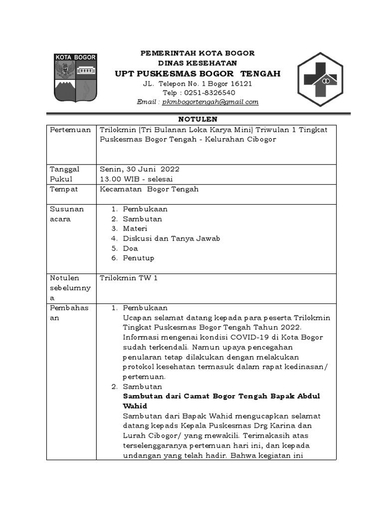Notulen Loktri 2022 TW 2 Baru | PDF | Kesehatan Holistik