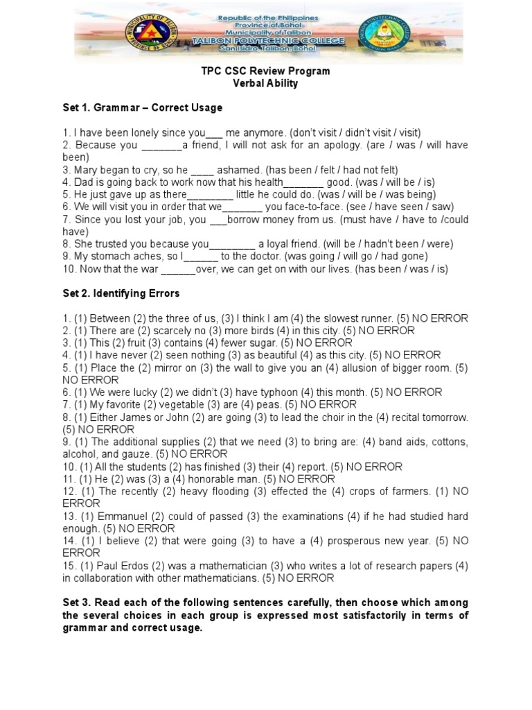 Review Material Verbal Ability | PDF