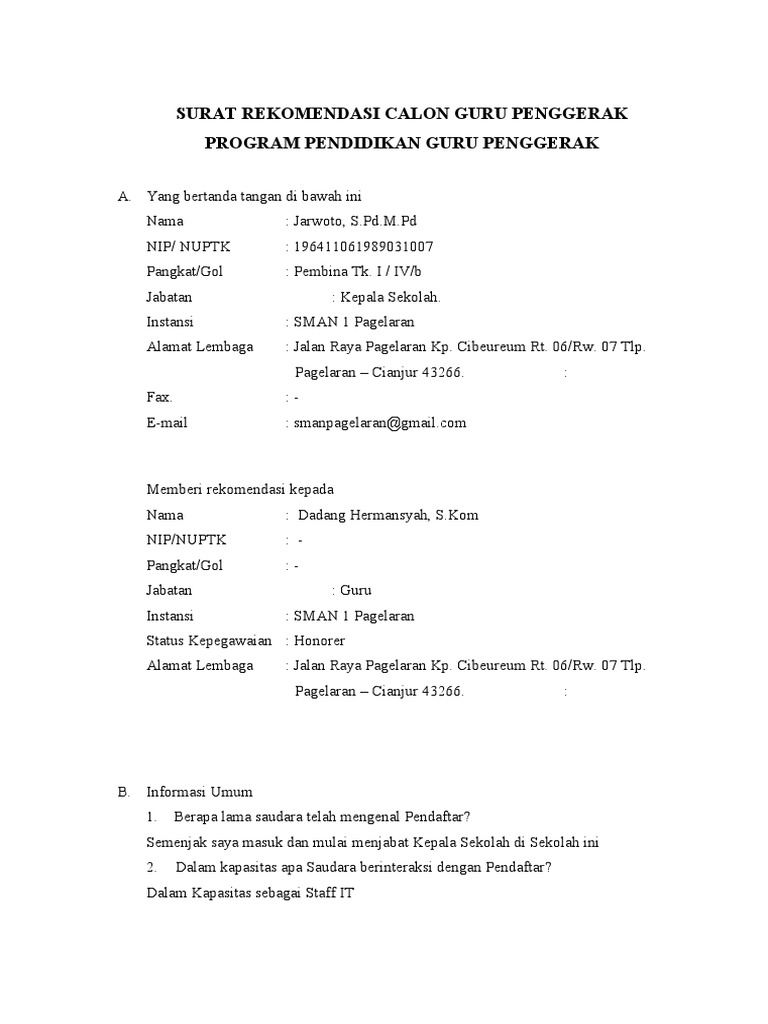 Surat - Rekomendasi - cgp8 Itg | PDF