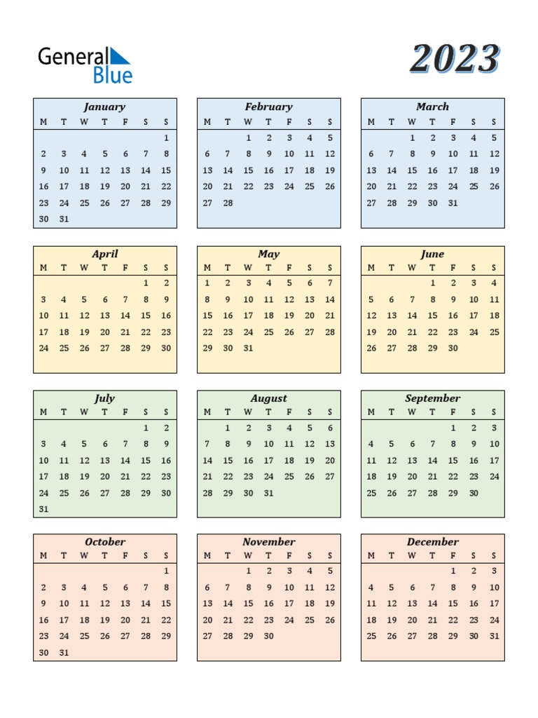 Monday Calendar For CY 2023 | PDF