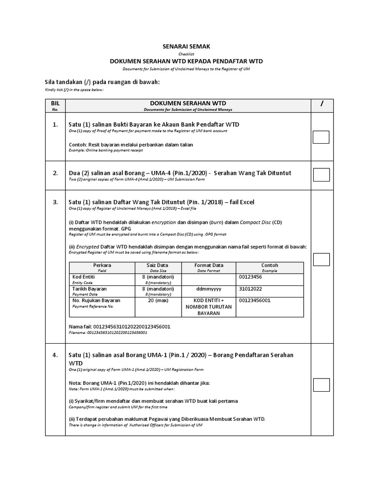 Senarai Semak Dokumen Serahan WTD (Edisi 2022) | PDF