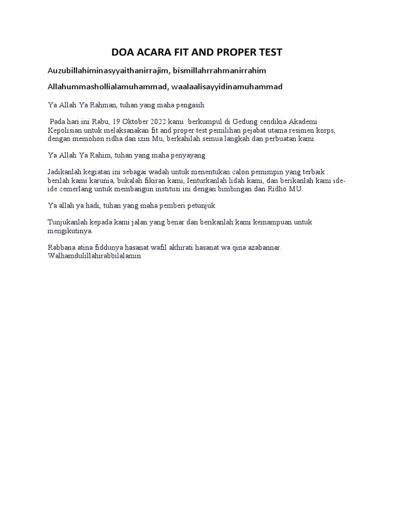 Doa Fit and Proper Test | PDF