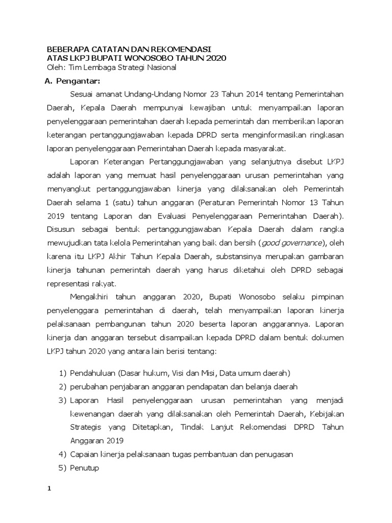Hasil Analisis LKPJ 2020 Wonosobo | PDF
