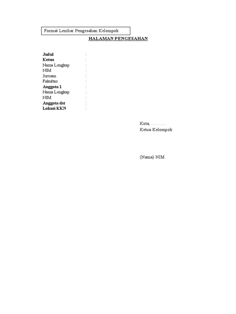 Format Lembar Pengesahan Kelompok | PDF