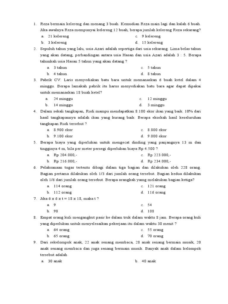 Soal MTK 3 | PDF