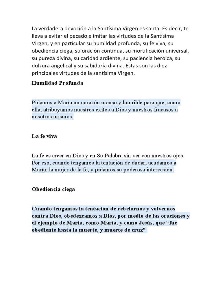La Verdadera Devoción A La Santísima Virgen Es Santa | PDF