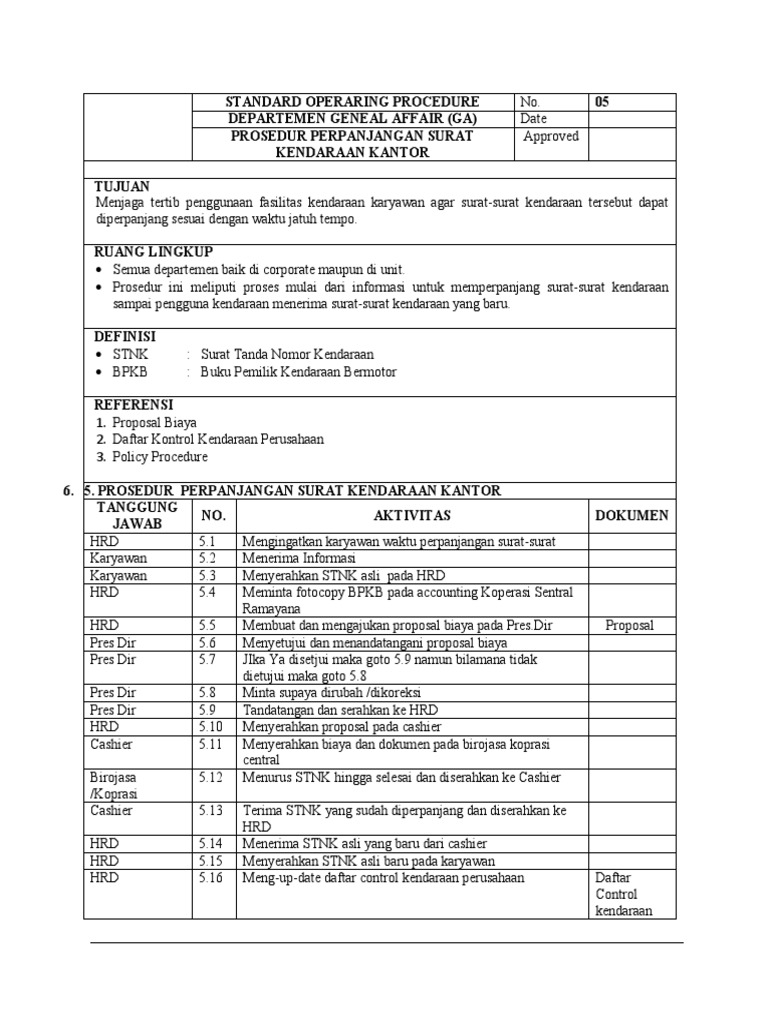 SOP Perpanjangan Surat Kendaraan | PDF