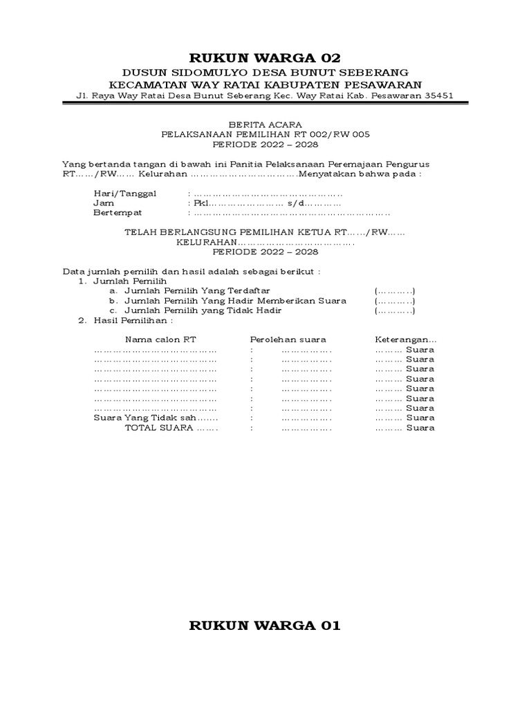 Contoh Berita Acara Pemilihan RT&BPD | PDF