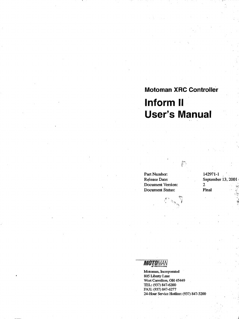 Motoman XRC Controller Inform 2 User Manual p1 | PDF