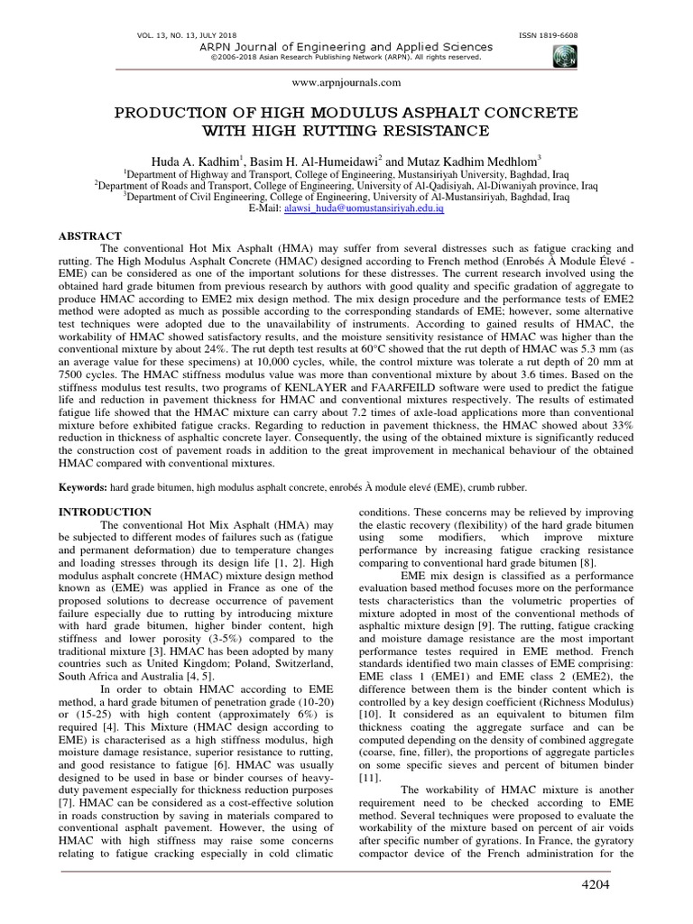 Production of High Modulus Asphalt Concr | PDF | Science & Mathematics ...