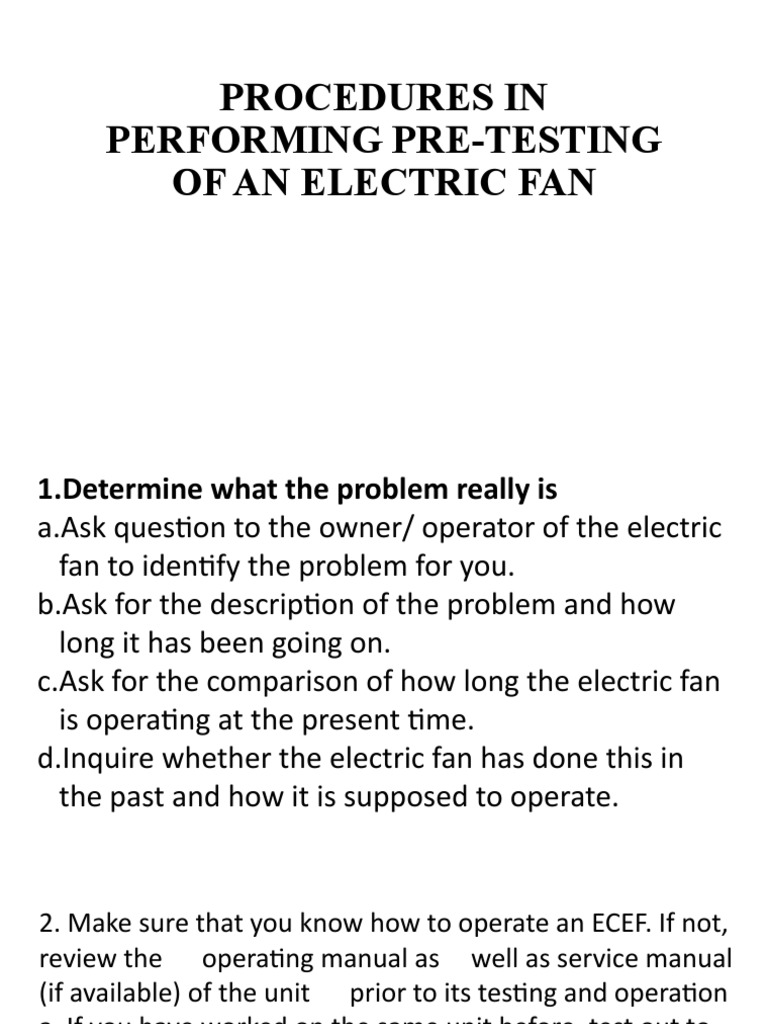 Procedures Pre Testing of An Electric Fan | PDF