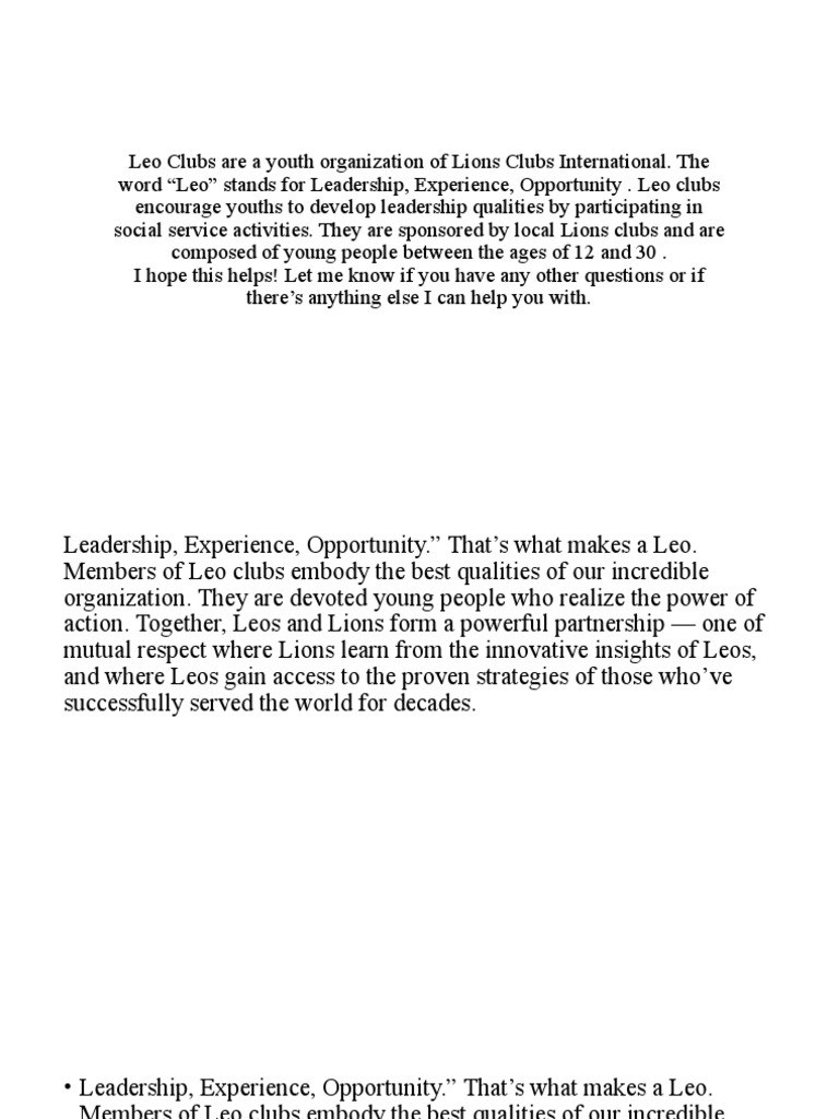 Understanding Leo Clubs: Leadership & Service | PDF