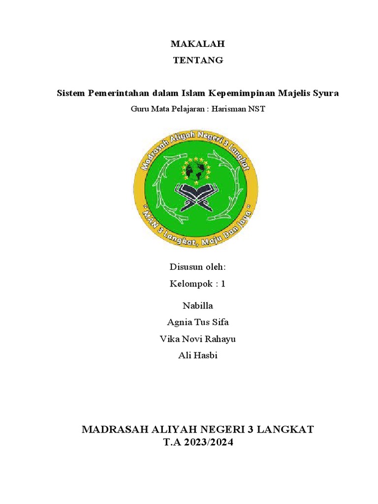 Makalah Sistem Pemerintahan Dalam Islam Kepemimpinan Majelis Syura | PDF Makalah Sistem Pemerintahan Dalam Islam Kepemimpinan Majelis Syura | PDF