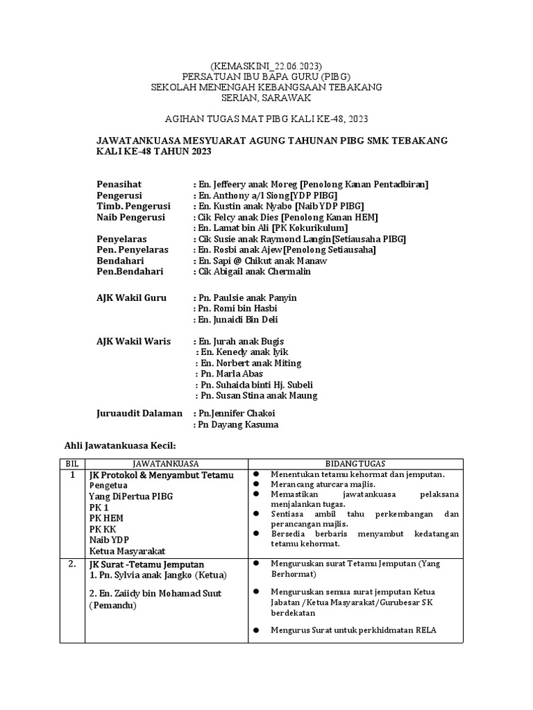 Kemaskini - Agihan Tugas Mat Pibg 48 2023 | PDF