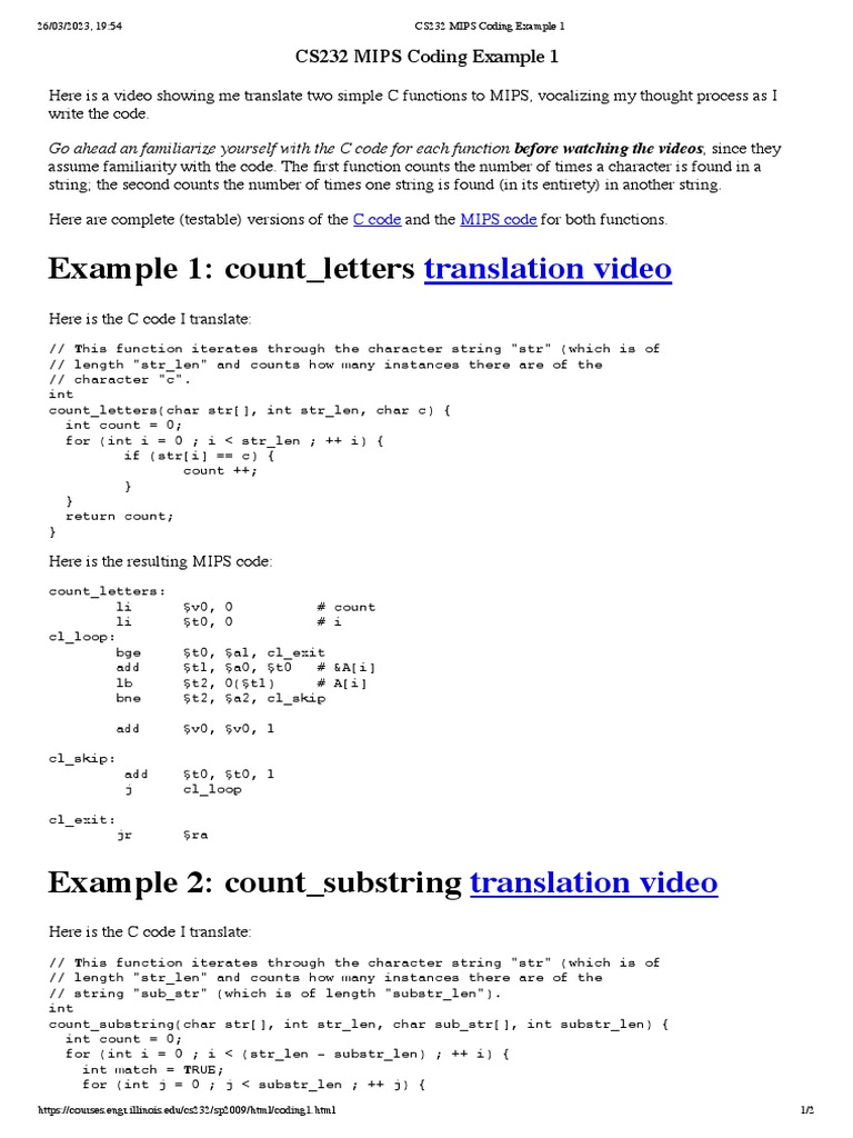 CS232 MIPS Coding Example 1 | PDF