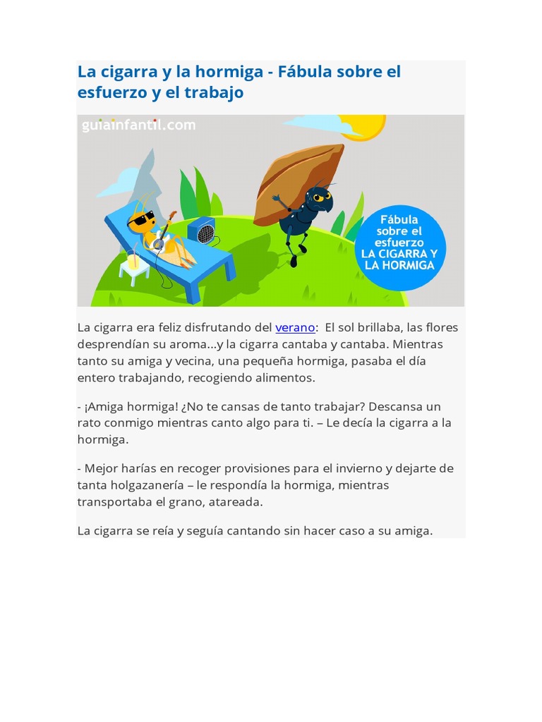 La Cigarra y La Hormigas | PDF
