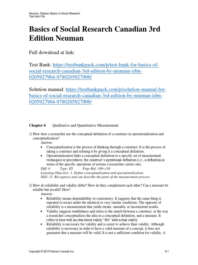 Basics of Social Research Canadian 3rd Edition Neuman Test Bank 1 | PDF ...
