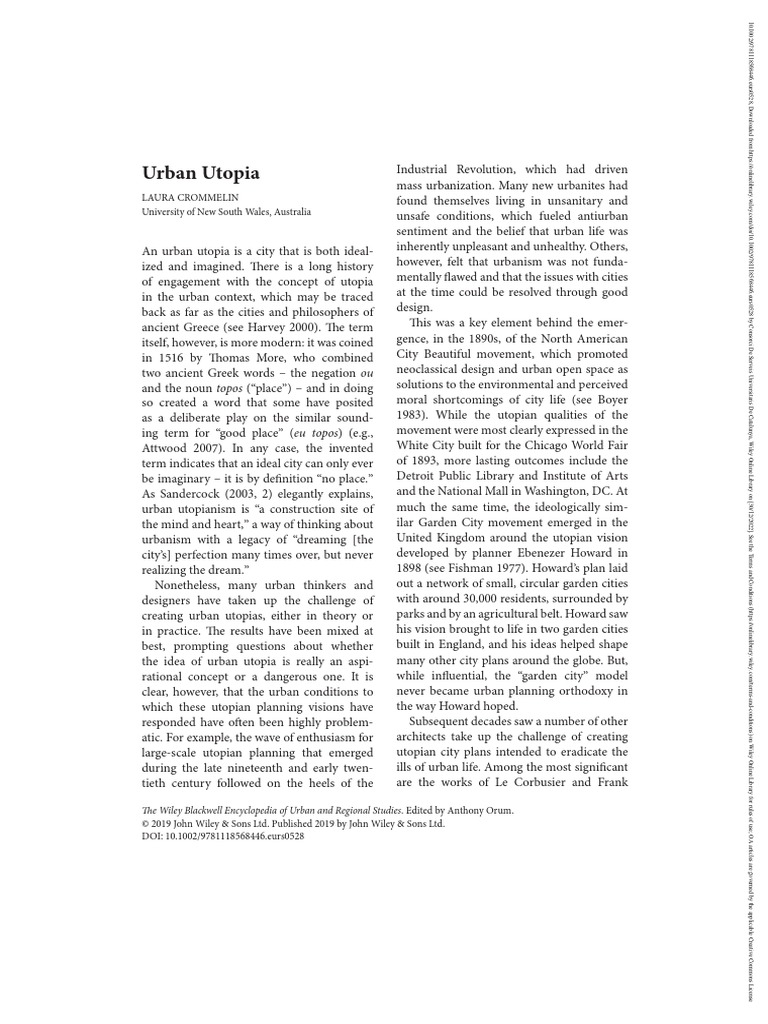 Orum, A.M. and Crommelin, L. (2022) - Urban Utopia. | PDF | Utopia | Top Down And Bottom Up Design