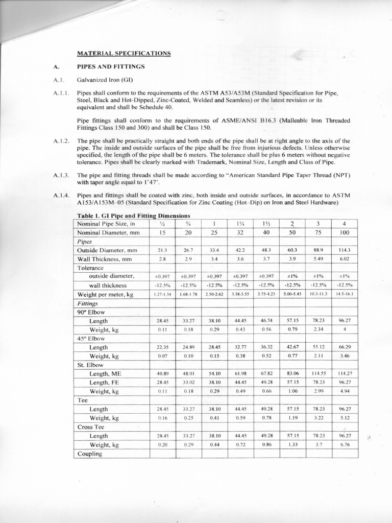 Specifications - Supply and Delivery of Galvanized Iron Pipes and ...