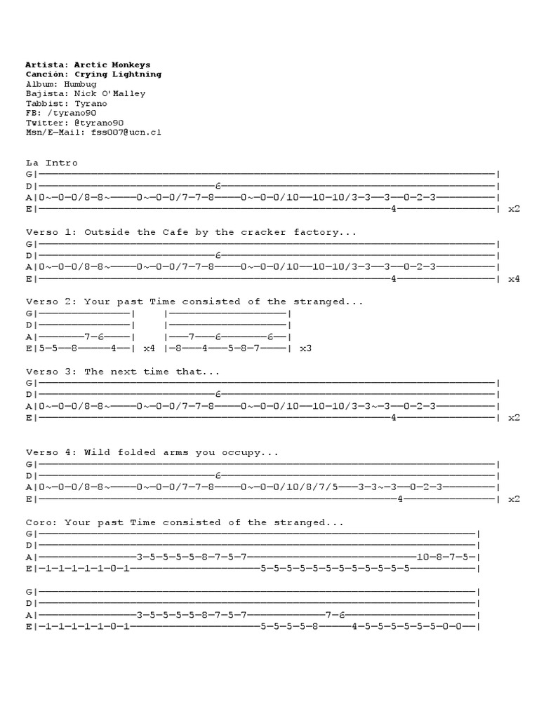 Artic Monkeys - Crying Lightning - Bass | PDF