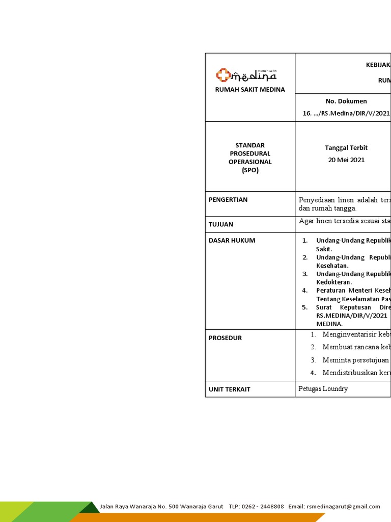 Prosedur Penyediaan Linen Rumah Sakit | PDF