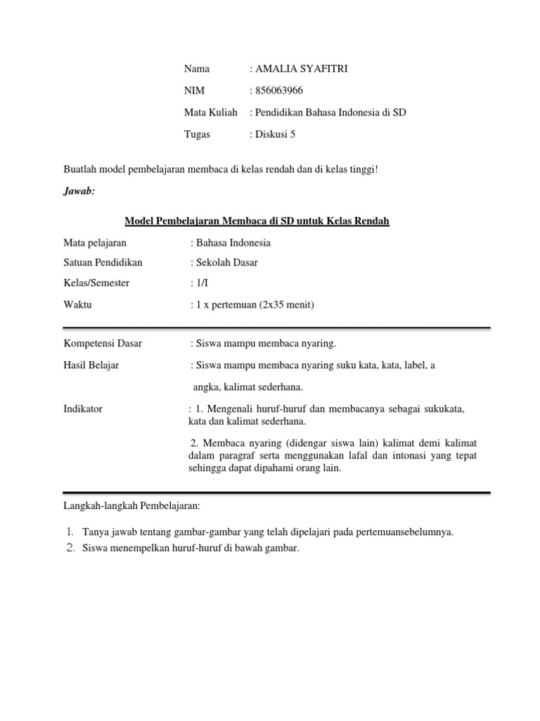 Diskusi 5 Pend. Bhs Indo Di SD - AMALIA SYAFITRI | PDF