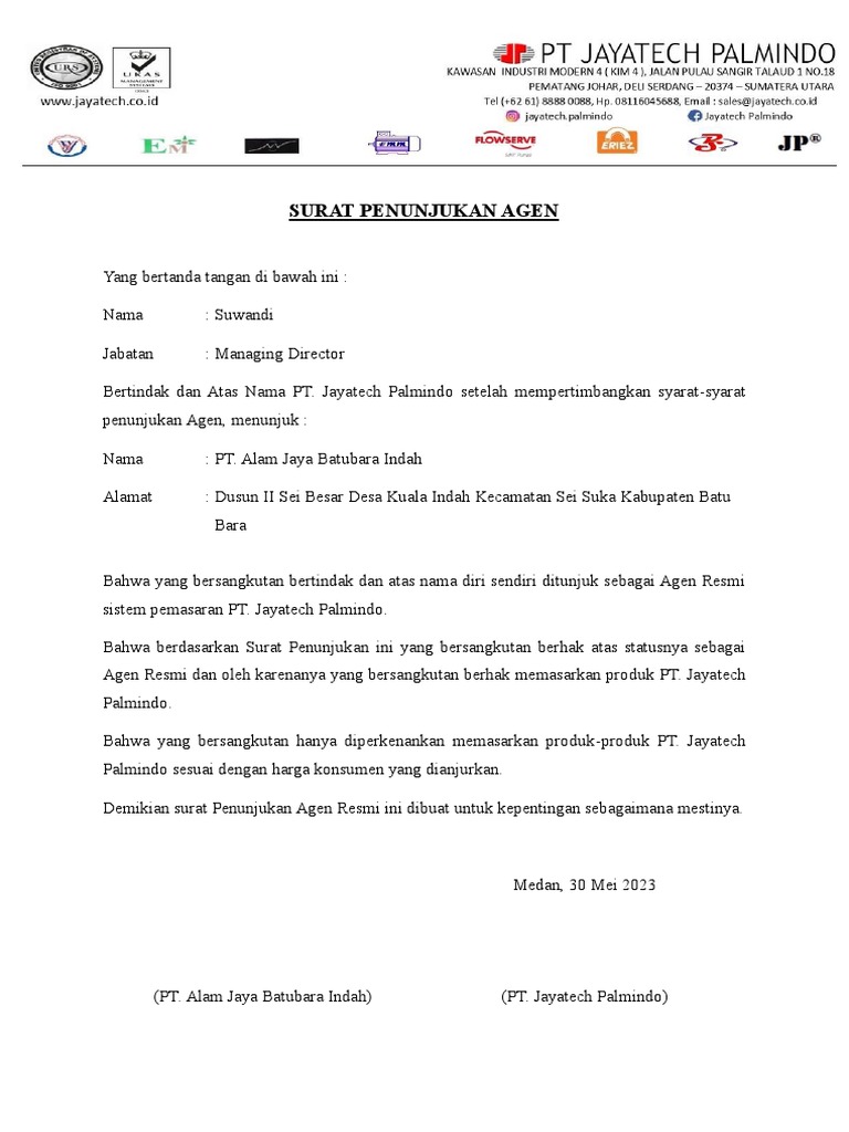 Surat Penunjukan Agen | PDF Surat Penunjukan Agen | PDF