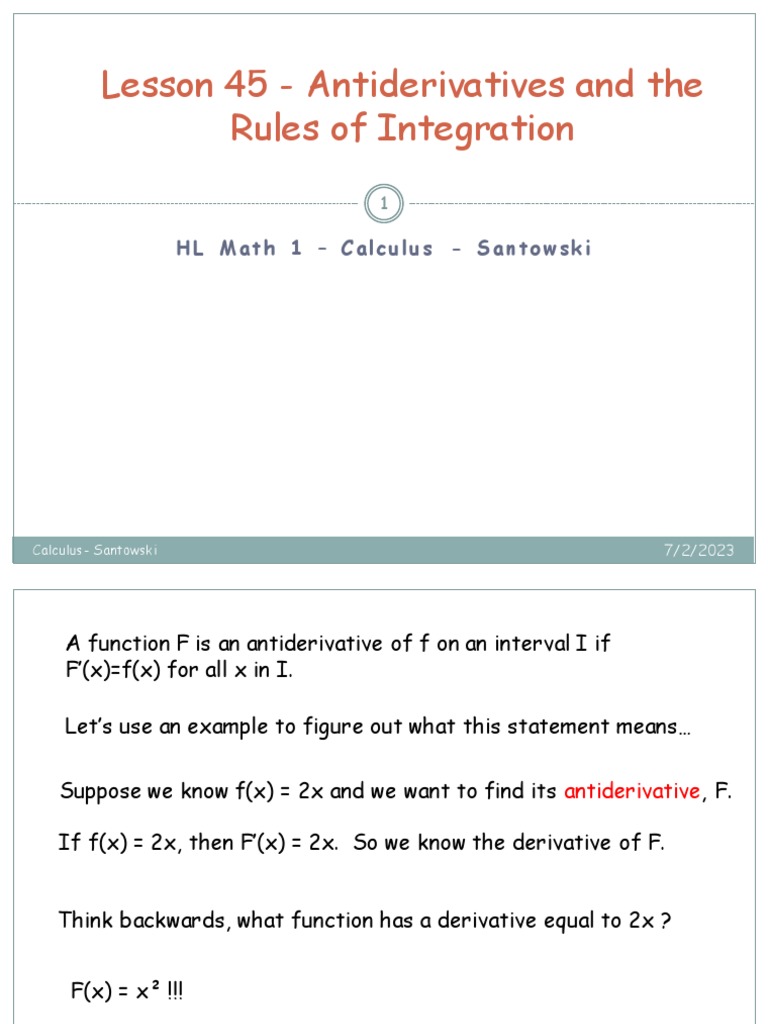IBHL L45 Antiderivatives and Indefinite Integrals | PDF | Integral | Derivative