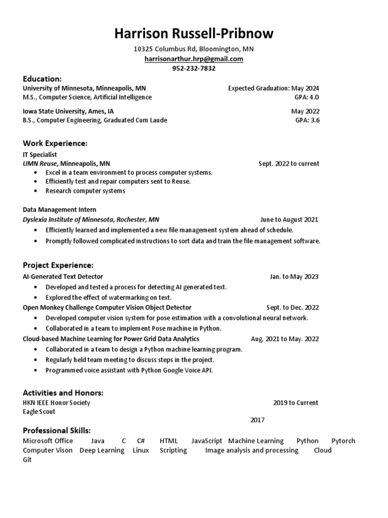 Harrison Russell-Pribnow: Education | PDF