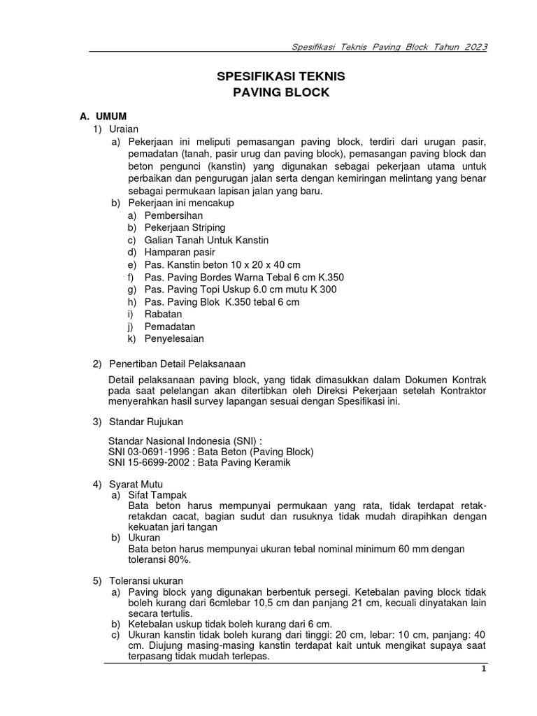 Spesifikasi Paving | PDF