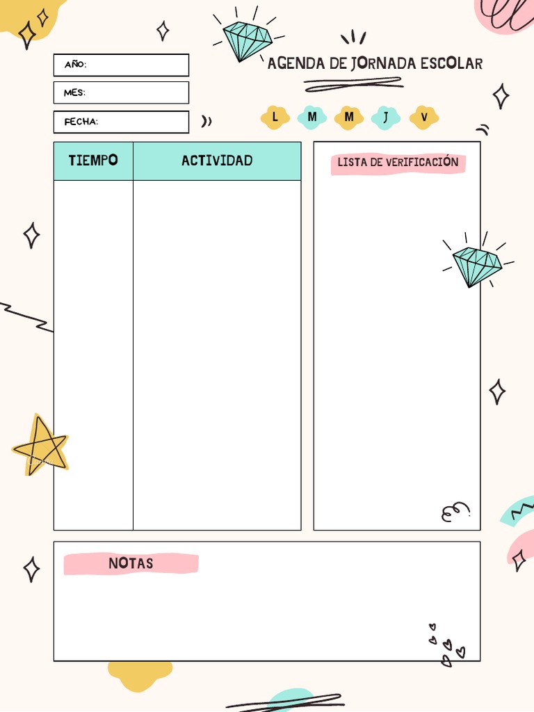 Agenda Escolar para Profesores Diario Dibujado A Mano Rosa Claro Verde ...