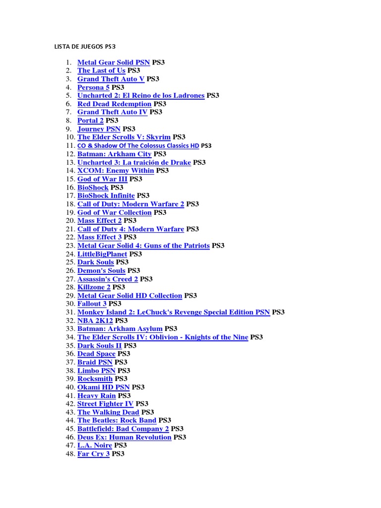 LISTA DE JUEGOS ps3 | PDF