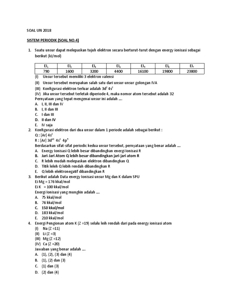 Soal Un Sistem Periodik | PDF