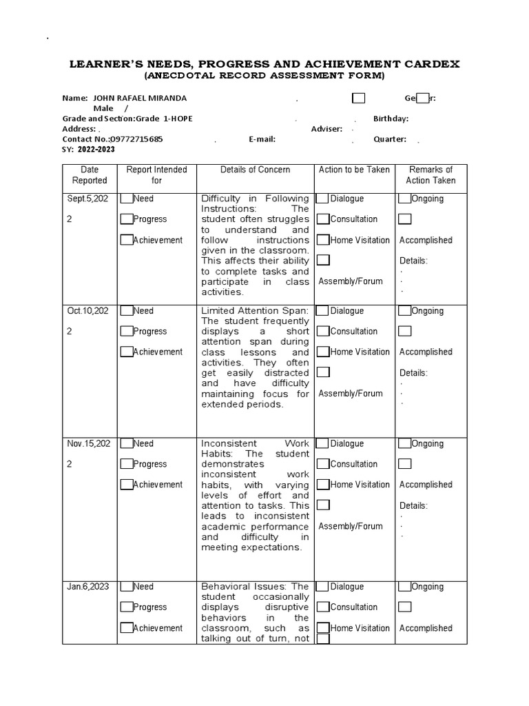 Anecdotal Record | PDF