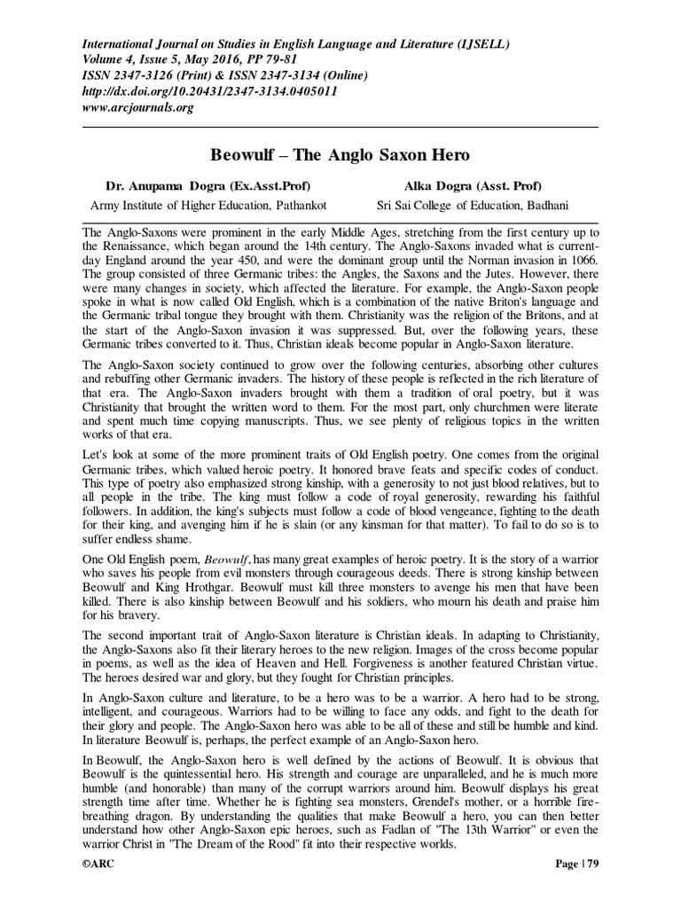 Beowulf - The Anglo Saxon Hero: Dr. Anupama Dogra (Ex - Asst.Prof) Alka ...