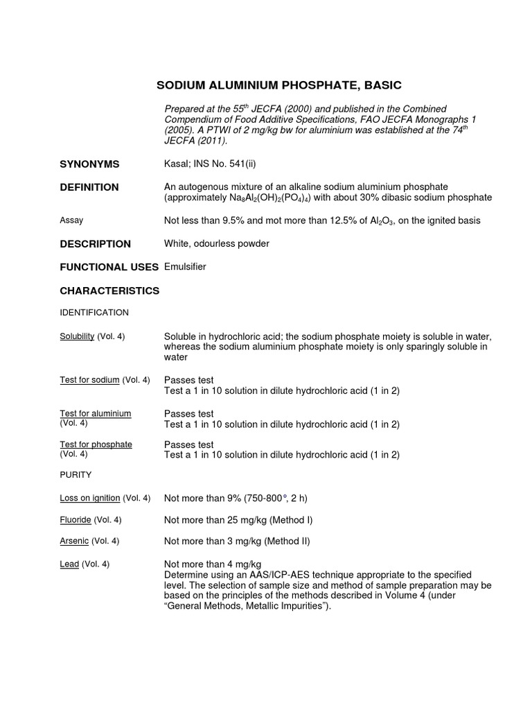 Sodium Aluminium Phosphate Overview | PDF | Acid | Magnesium