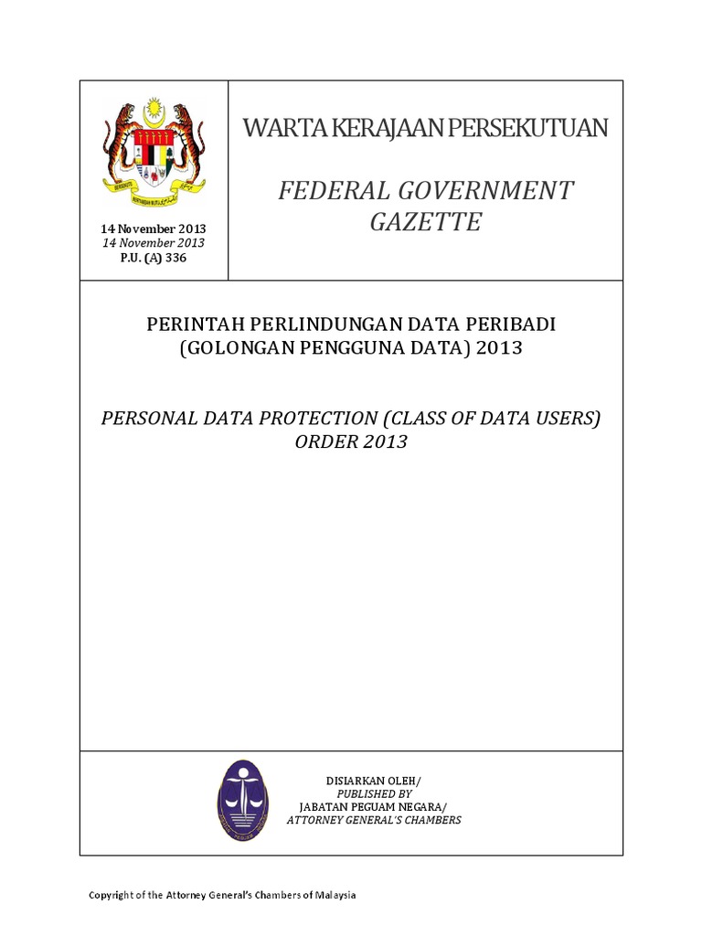 Pua 20131114 P.U. A 336-Perintah Perlindungan Data Peribadi Golongan ...