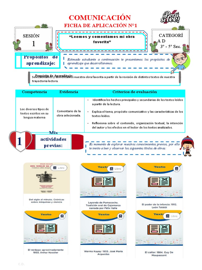 3°-4°-5° Ficha de Aplicación-Sesión1-Sem.1-El Peru Lee | PDF | Narración