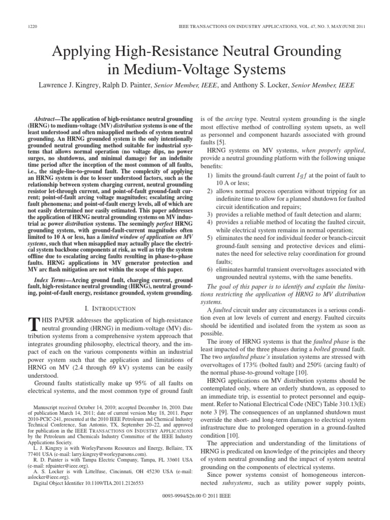 High-Resistance Neutral Grounding in MV Systems | PDF