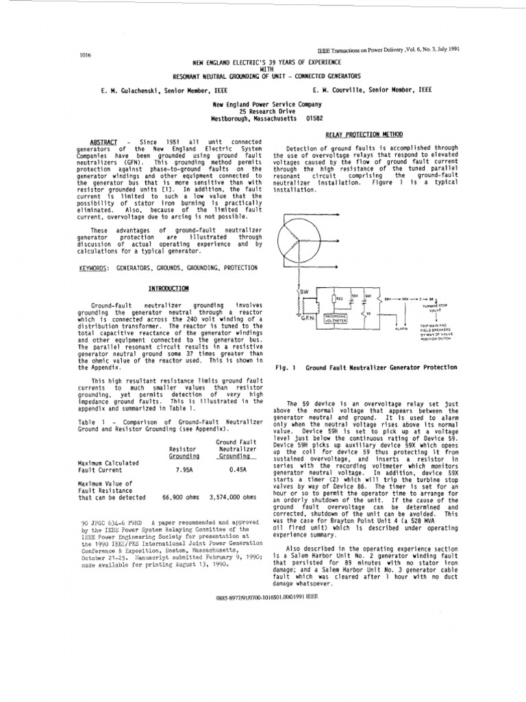 39 Anos de Experiência Da New England Electric Com Aterramento Neutro ...