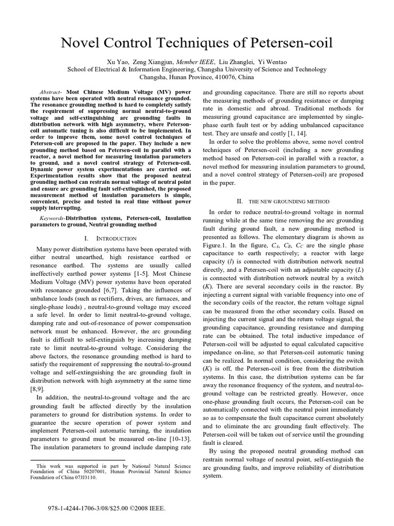 Novel Petersen-Coil Control Techniques | PDF | Inductor | Transformer
