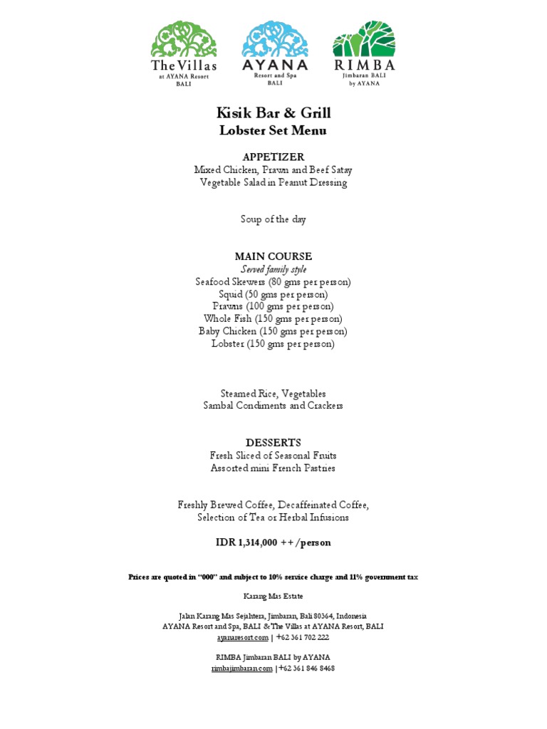 AYANA - KISIK Lobster Set Menu Ver 1.46i | PDF